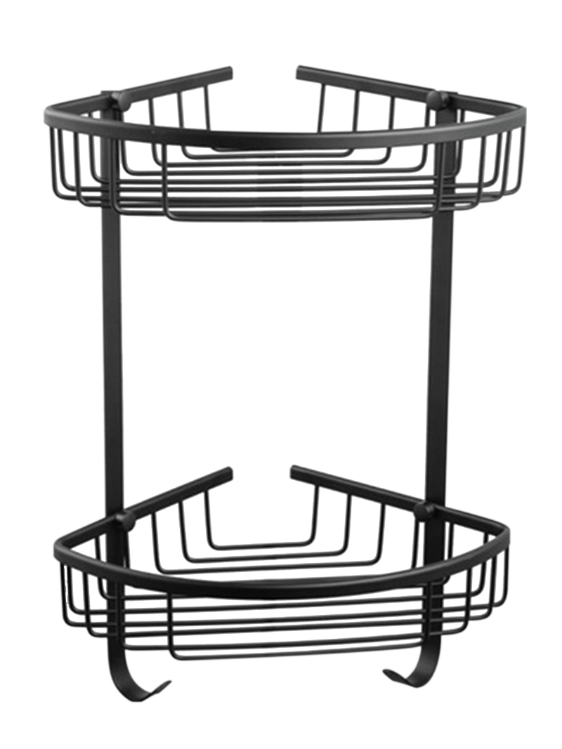 Double Corner Basket With Hooks - Black B042B - Bathroom Bizarre