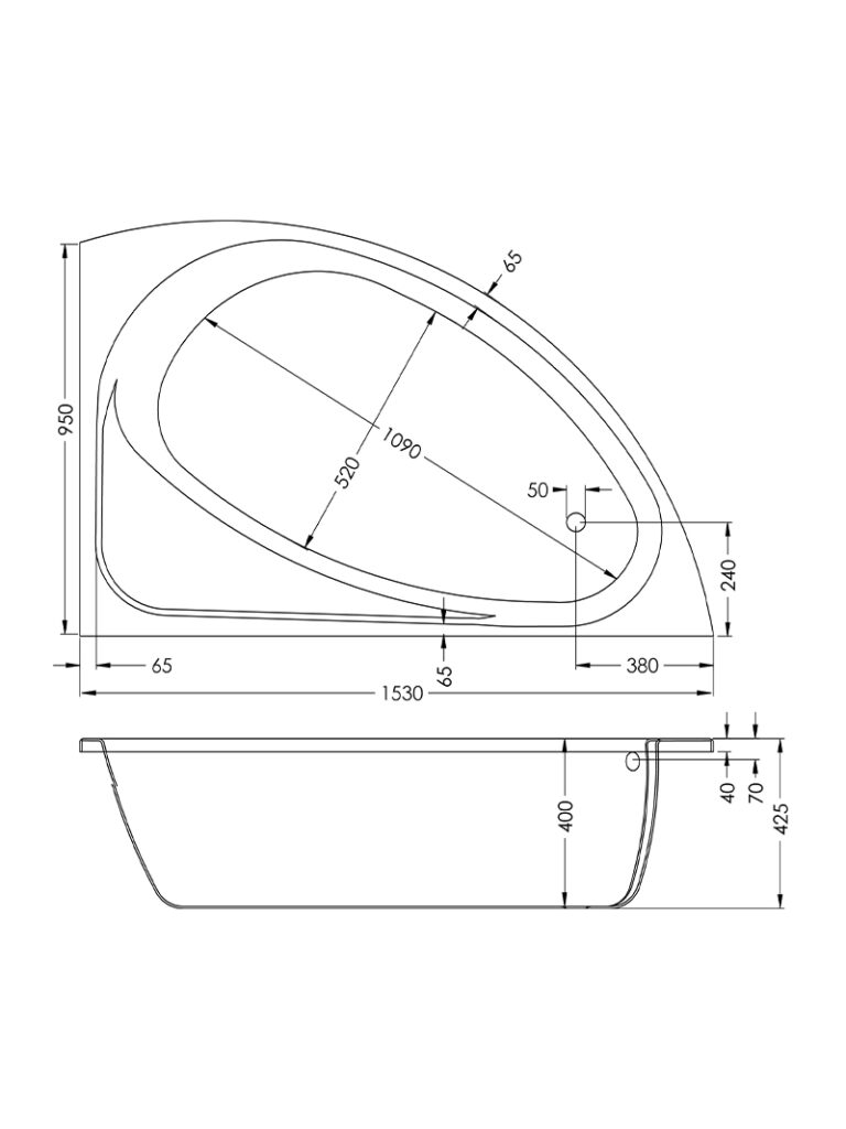 Queen White Right Hand Corner Built-In Bath 1530 x 950 x 415mm ...