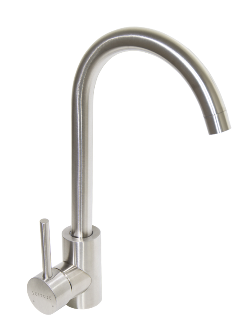 Moon Deck-Mounted Sink Mixer - Brushed Stainless Steel - Bathroom Bizarre