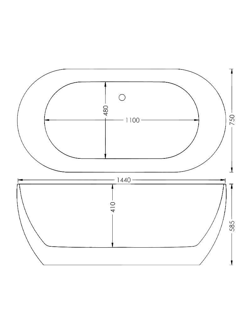 Zala White No Overflow Freestanding Bath 1440*750*570mm - Bathroom Bizarre